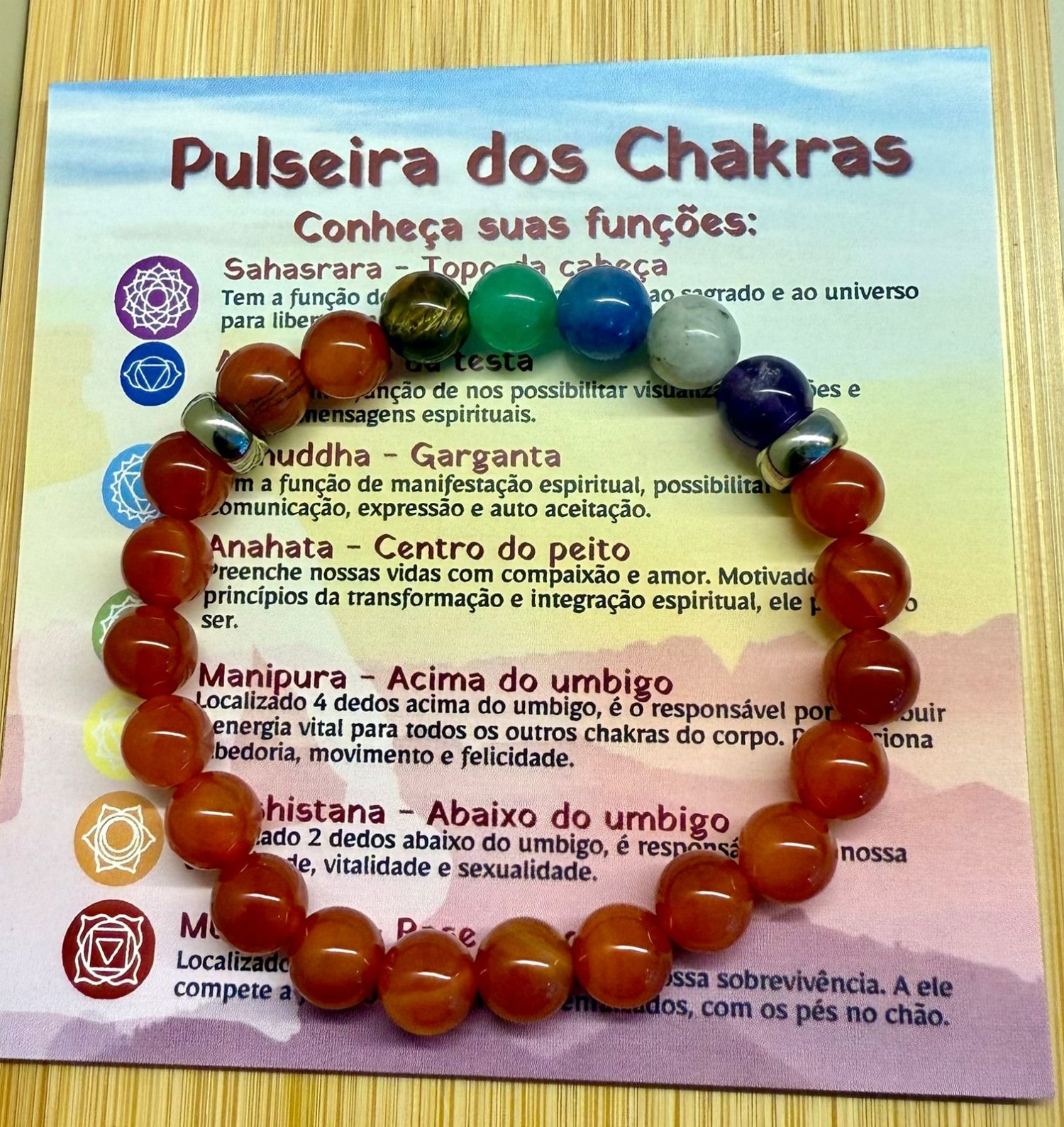 Pulseira 7 Chakras De Ágata De Fogo | Prosperity Minerais